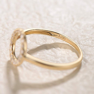 FANCIME 14K Solid Yellow Gold Genuine Diamond Open Circle Statement Ring 0.125CTTW Fine Jewelry For Women Teens, SIZE 7