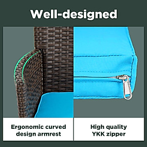 FDW Patio Furniture Sets 3 Pieces Wicker Bistro Set Outdoor Patio Set Rattan Chair Conversation Sets Patio Sofa Wicker Table Set for Yard Backyard Lawn Porch Poolside Balcony,Blue Cushion