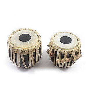 India Meets India Handmade Miniature Musical Instrument Set - Clarinet 8.5" and Tabla Drum 4" [Mango Wood - BROWN & YELLOW] - Decorative Tabla Set - Best Gift Made By Awarded Indian Artisan