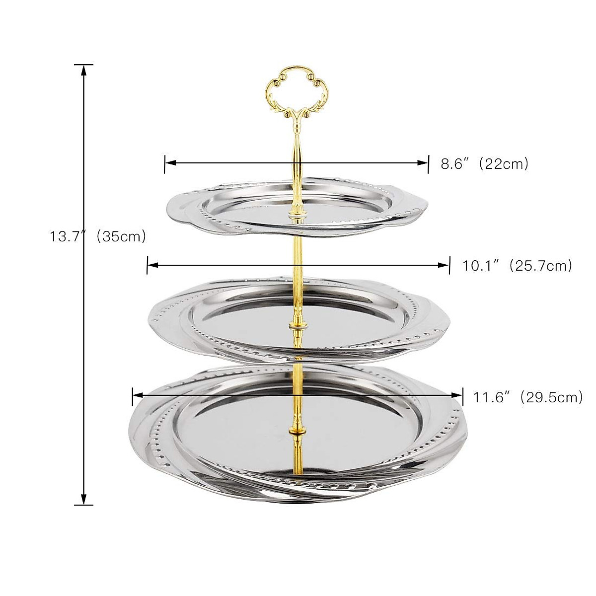 3 Tiered Serving Stand -Stainless Steel Cake Stand Fruits Desserts Buffet Plates Serving Tray Cupcake Stand for Wedding, Birthday Party & Tea Party Gift Christmas Decoration (Silver)