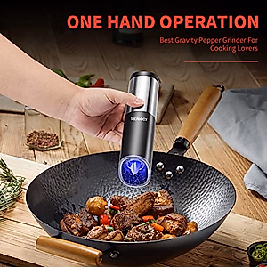 Kochnors USB Rechargeable Pepper Grinder, Gravity Electric Pepper Grinder with 6 Level Adjustable Coarseness, One Handed Operated Salt and Pepper Grinder for Kitchen, Restaurant and BBQ