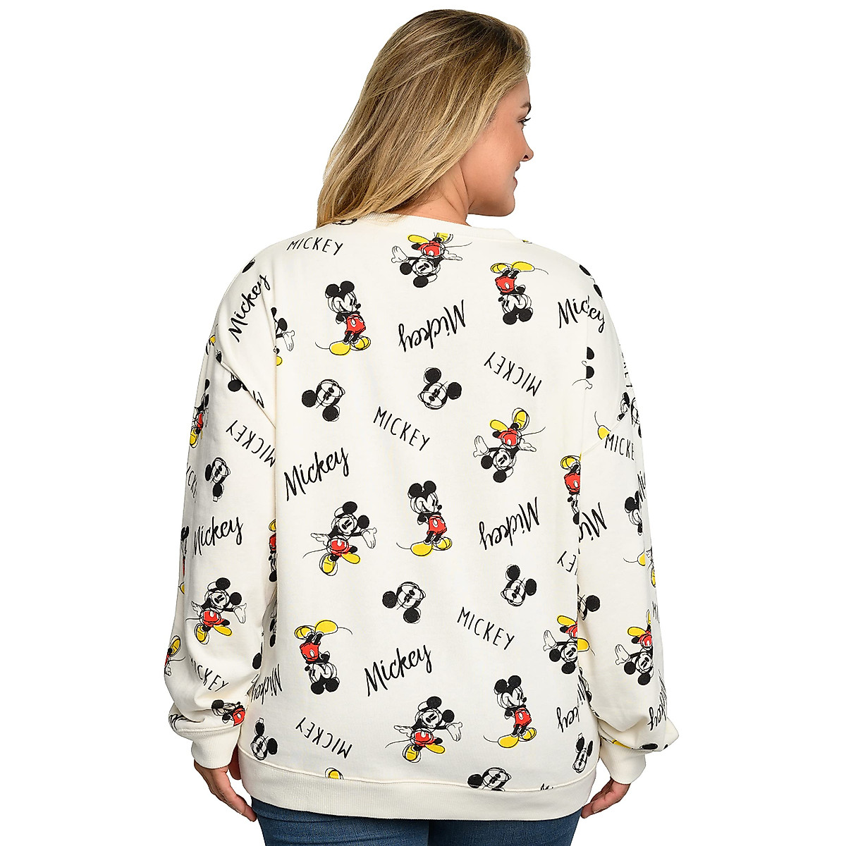 Disney Womens Plus Size Mickey Mouse Sweatshirt Fleece Pullover (Cream, 2X)