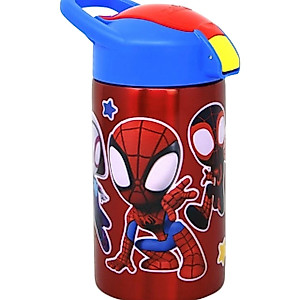 Zak Designs, Inc. Spidey and Friends Stainless Steel Bottle for Kids - Spider-Man Kids Insulated Water Bottle with Push Button Spout, Perfect Water Bottle for Kids for School Days and Trips - 15.5 oz.