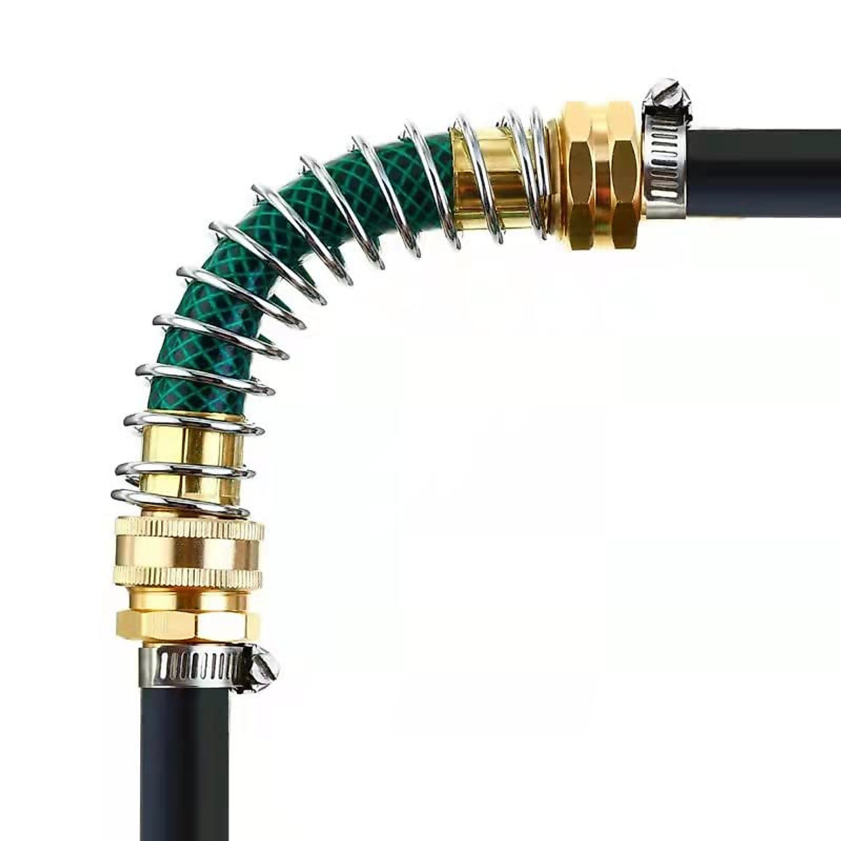 tiandao qin Garden Hose Extension Adapter 3/4" Brass Hose Spring Flexible Hose Protector,Garden Hose Extender Hose Protector 4PC with 8 Washer for Winterize RV Motorhome Boat Camper Travel Trailer