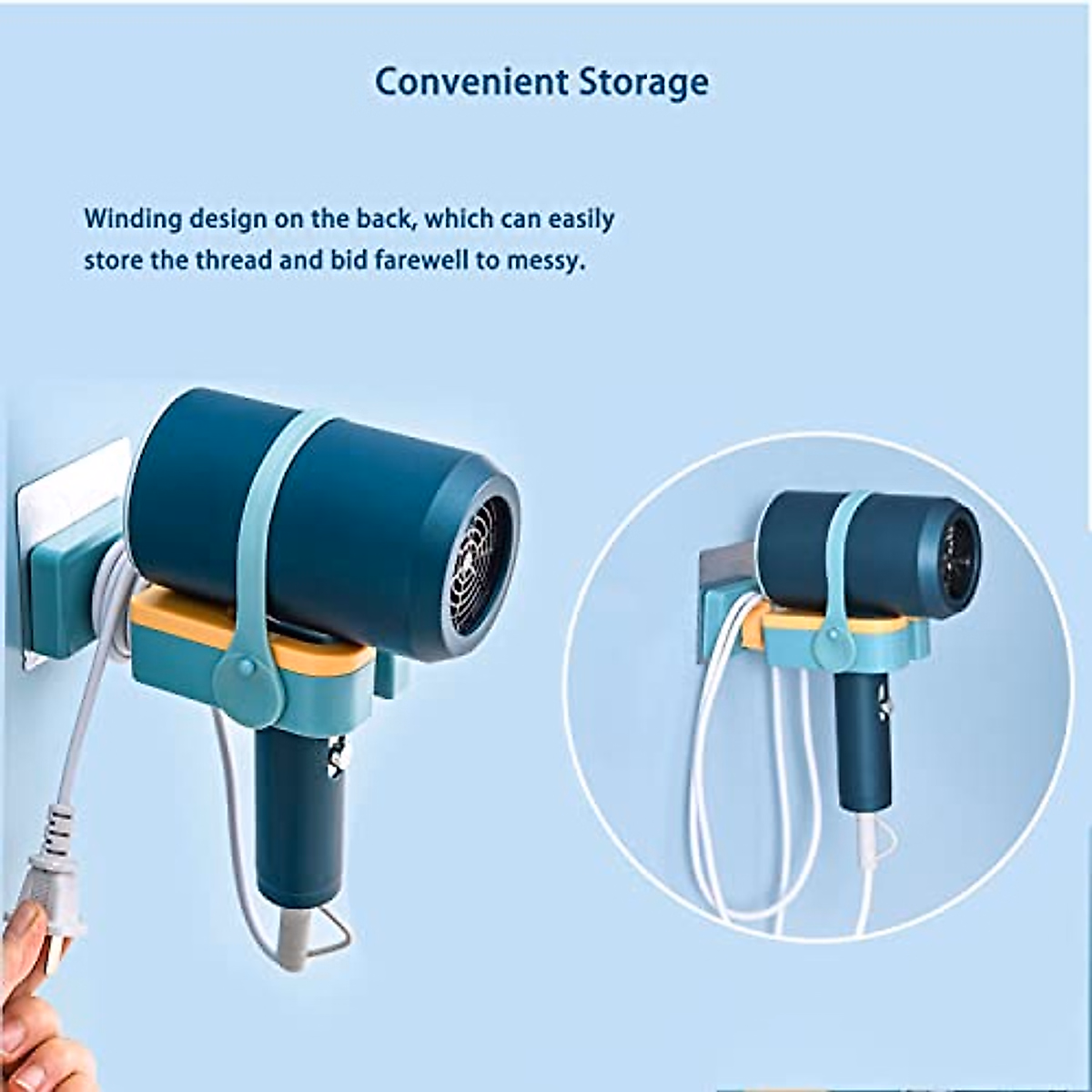 Rotatable Universal Hands Free Hair Dryer Holder Wall Mounted,Blow Dryer Holder Wall Mounted,Hair Dryer Stand Holder Hands Free for Women, Save Space & Easy to Install on Bathroom Bedroom