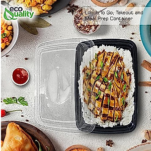38 oz Reusable Food Storage 150 Pack Containers with Lids by EcoQuality – Rectangular BPA Free Freezer, Microwave & Dishwasher Safe – Airtight & Watertight Stackable, Lunch Meal Prep, To-Go, Bento Box