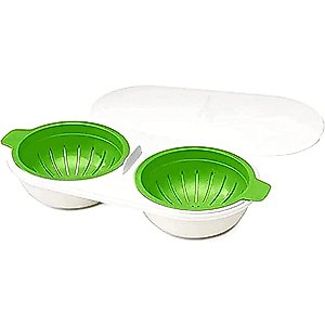 Microwave Egg Poachers Double Cup Egg Boiler Draining Egg Boiler Non-Stick Feature Microwave Ovens Cooking Tools Steamer Kitchen Gadget (1pcs,Green)