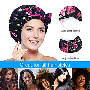 Reusable Shower Cap for Women Long Hair, Waterproof Large Shower Caps Adjustable, Washable, Breathable