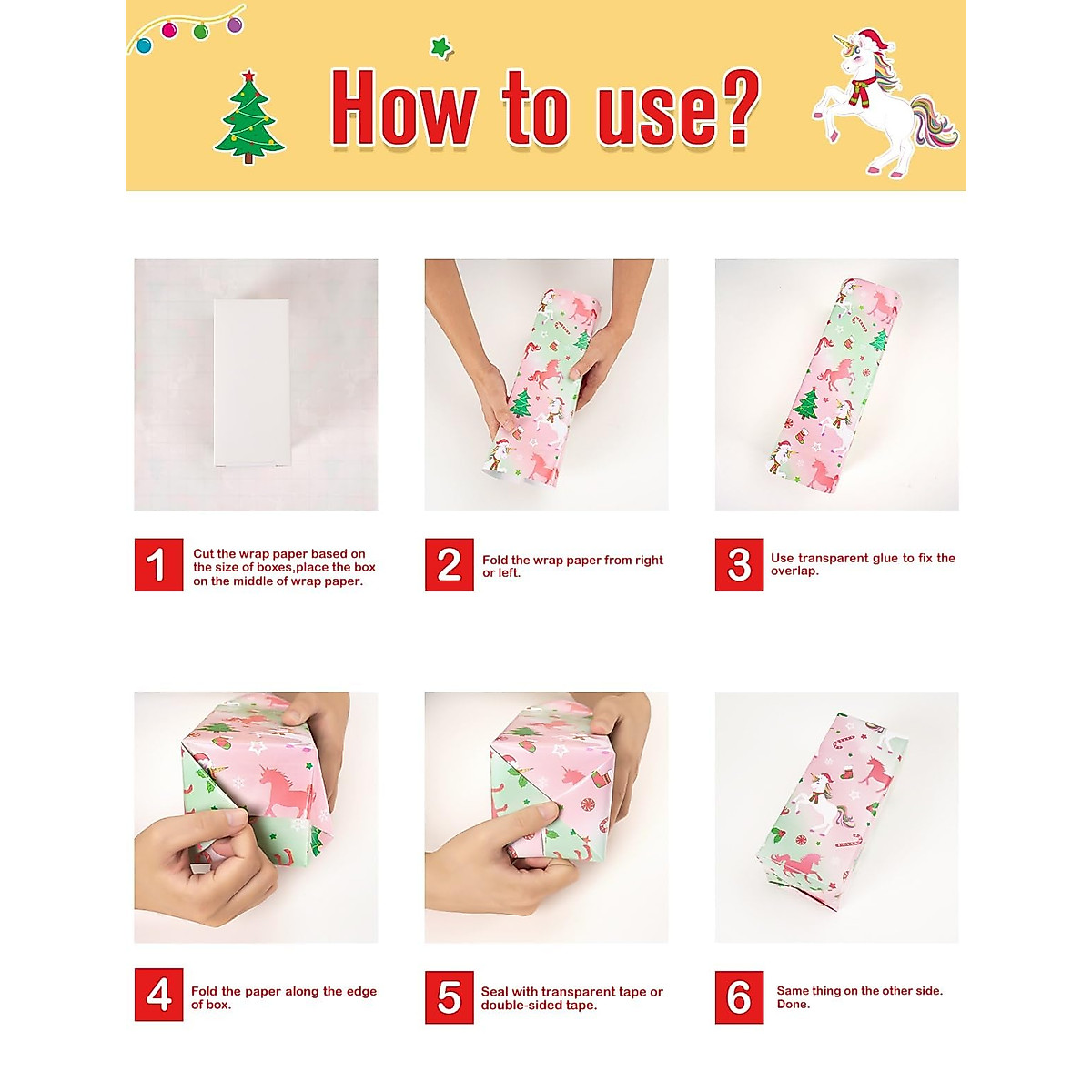 WERNNSAI Christmas Wrapping Paper - 3 Rolls 17” x 120” Christmas Unicorn Wrapping Paper Rolls Christmas Gift Wrap Paper Girls Birthday Wrapping Paper Holiday Wrapping Paper Unicorn Gift Wrap Paper