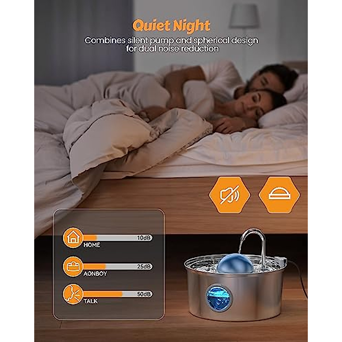 Cat Water Fountain Stainless Steel, AONBOY 108oz/3.2L Cat Fountain, Dog Water Fountain with Water Level Window, Hemispherical Shape, Multi-Filter, Silent Pump, Water Tap, Provides Flowing Water