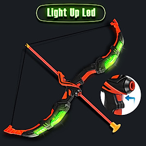 OWNONE 1 Bow and Arrow for Kids 4-6-8-12 Years Old, Archery Toy Set for Boys with LED Lights - Includes 2 Bows, 20 Suction Cup Arrows, 2 Quivers & Standing Target, Outdoor Toys for Kids Boys Girls
