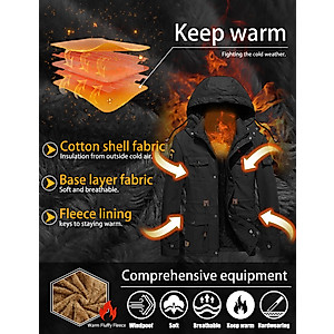 TACVASEN Mens Winter Jacket Fleece Warm Jackets Winter Coats for Men Military Work Coat with Hooded Black L