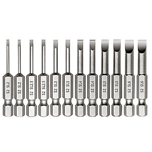 Saipe 12 Pieces Magnetic Slotted Screwdriver Bit Set, 1/4 Inch Hex Shank Flat Head Drill Bits Insert Bits 2 Inch Length, SL2/2.5/3/4/5/6 Impact Driver Bit for Power Drilling, Set of 2