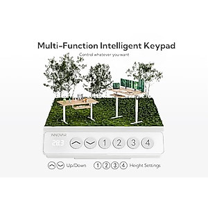 INNOVAR Bamboo Electric Standing Desk, 48×24 Inch Adjustable Desk with Keyboard Tray, Stand up Home Office Desk with Whole-Piece Board, White Frame/Bamboo Top