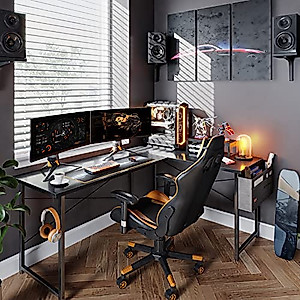 ODK L Shaped Desk, 59" Computer Corner Desk, Gaming Desk, Home Office Writing Desk with Monitor Shelf, Space-Saving Workstation Desk, Modern Simple Wooden Desk, Easy to Assemble, Black