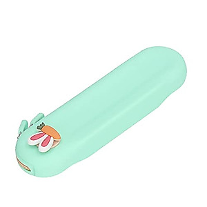 Silicone Pencil case Small Capacity Pure Color Narrow Stitching line Student Pencil case Organ Design for School Radish Rabbit and Radish House, Green