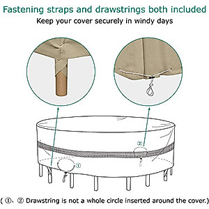 SunPatio Outdoor Table and Chairs Cover Round, Heavy Duty Waterproof Patio Furniture Set Cover Large, All-Weather Protection Outdoor Furniture Cover for Patio Furniture, 84" Dia x 30" H, Beige