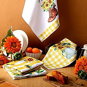 6 Pcs Kitchen Towels Sunflower Dish Towels Sunflower Absorbent Hand Towel Decorative Tea Towels Reusable Fast Drying Cleaning Dishcloths for Kitchen Summer Truck Housewarming Gifts 15.75 x 23.62''