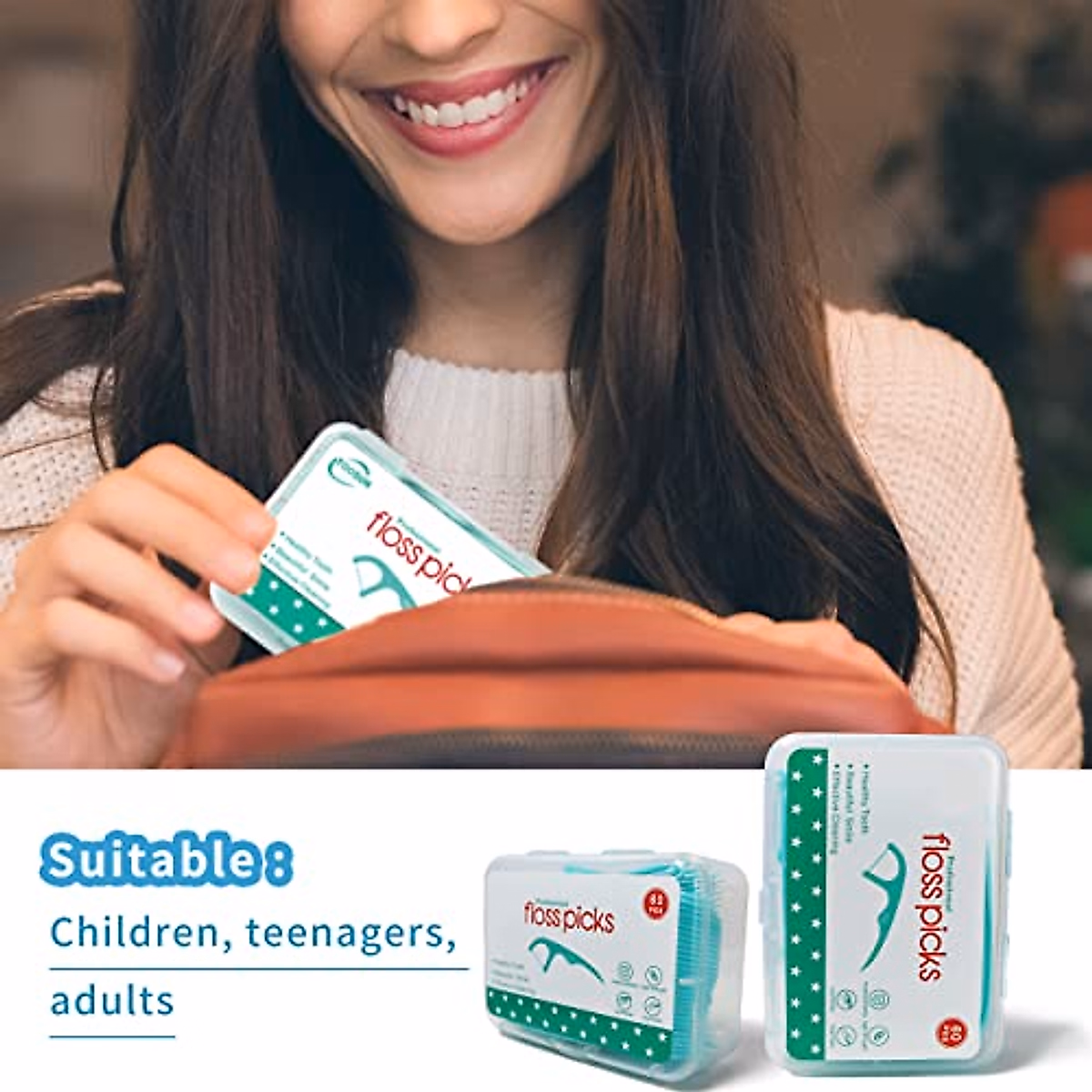 Dental Floss Picks, 5 Travel Floss Cases 300 Counts Dental Flossers,Floss Sticks,Tooth Floss,Dental Sticks,Dental Picks Disposable,Teeth Flossers Picks (Pack of 5, 300) (300Count)