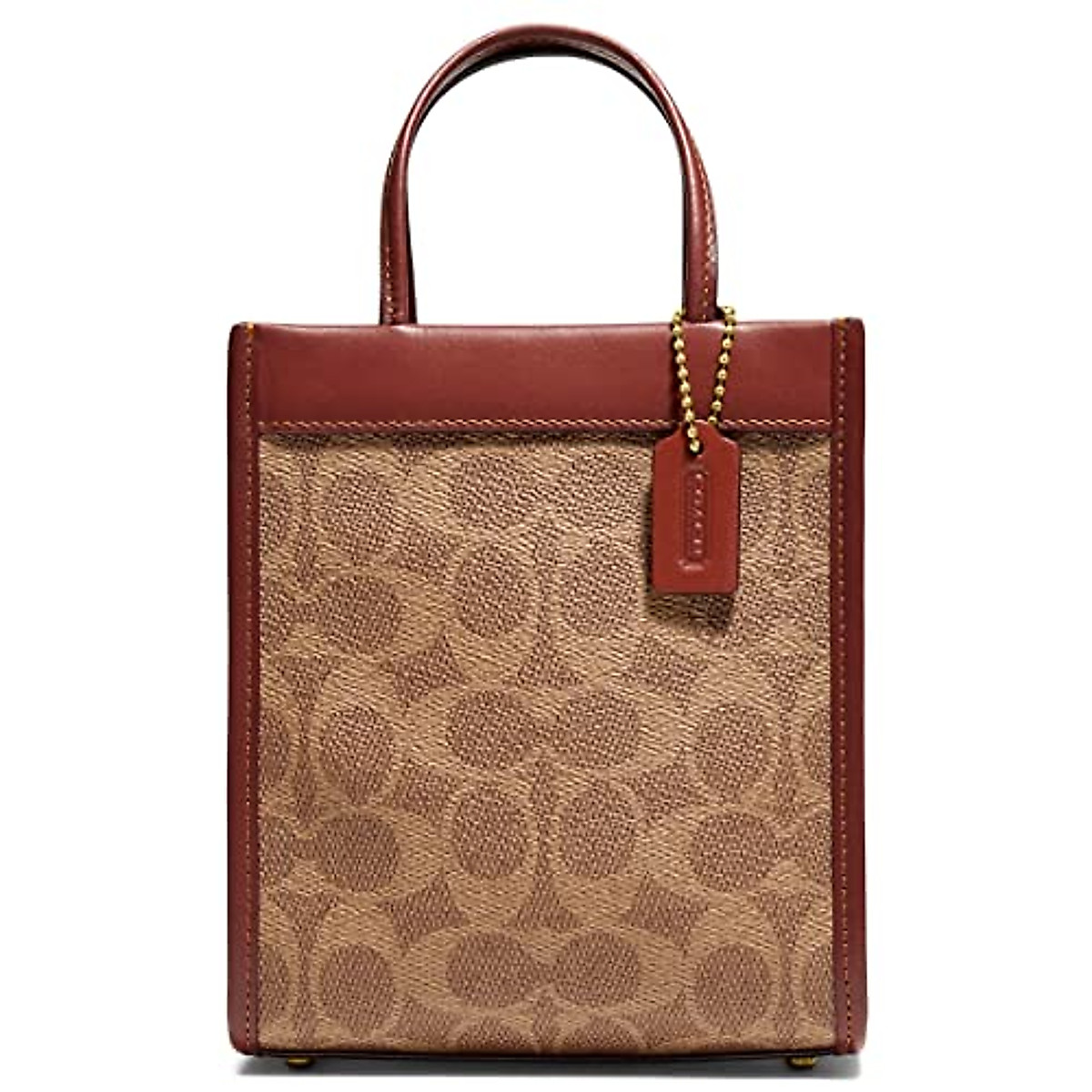 COACH Coated Canvas Signature Mini Cashin Tote Tan Rust One Size