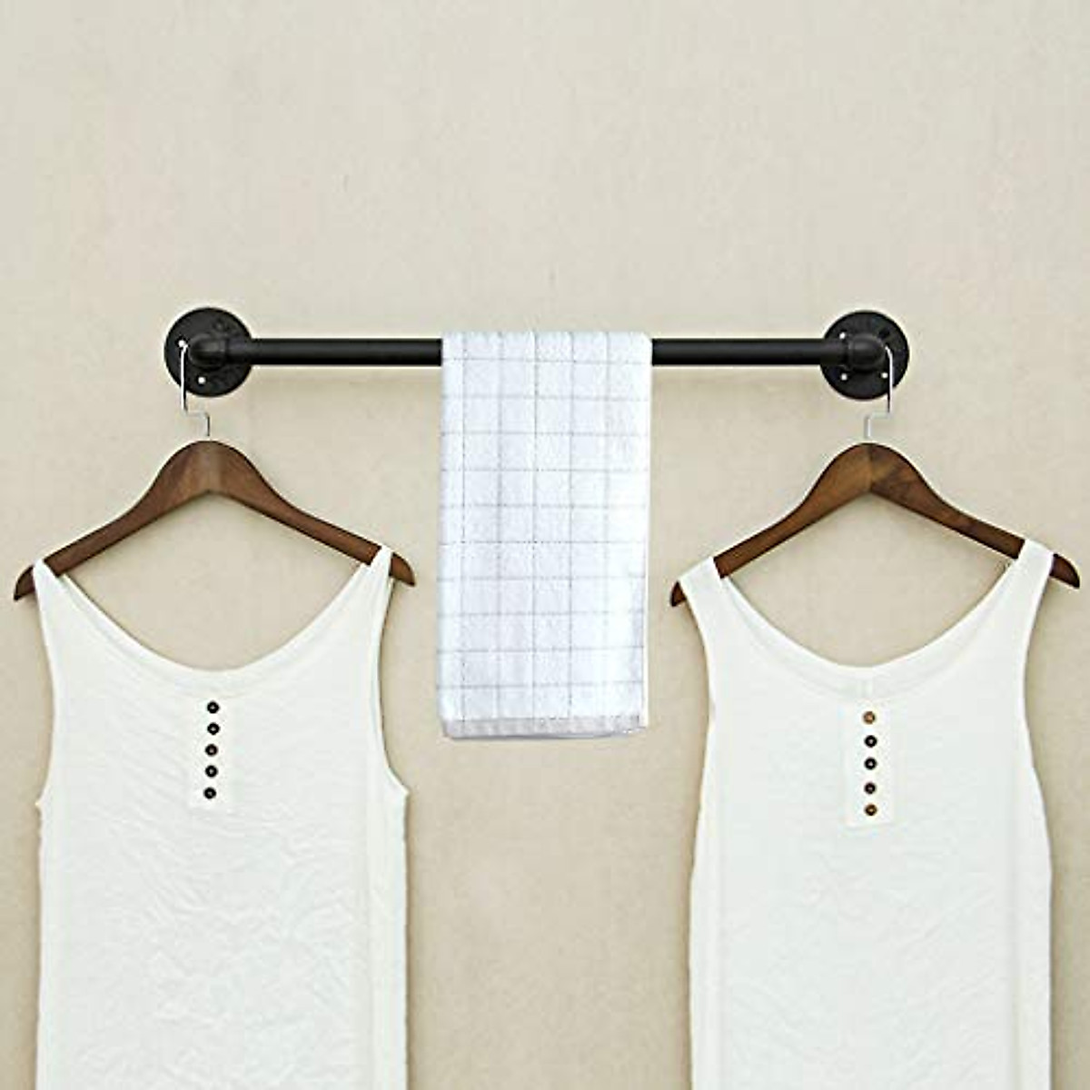 Sumnacon 16 Inch Industrial Iron Pipe Towel Rack Holder - Heavy Duty Rustic Hand Towel Bar, Vintage Style Grab Bar/Door Handle for Bathroom, Kitchen with Screws, Black