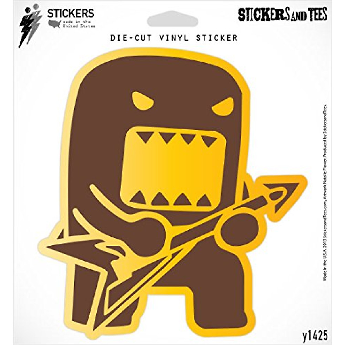 Rock On Domo Electric Guitar Vinyl Sticker Small Window Bumper Phone Decal 3" x 3"
