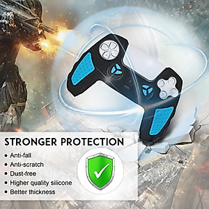 SIKEMAY PS5 Controller Cover Skin, Anti-Slip Thicken Silicone Protective Cover Case Perfectly Compatible with Playstation 5 Controller Grip with 10 x Thumb Grip Caps (Black-Blue)