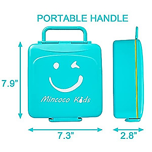 MINCOCO Kids Bento Lunch Box - Lunch Container with Sauce Jar, Spoon&Fork 4-Compartment, On-the-Go Meal and Snack Packing - Leak Proof, Durable, Microwave Safe (Sky Blue)