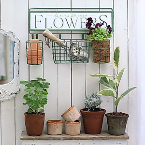 BIG FORTUNE Metal Flower Sign With Hanging Wire Baskets For Small Flower Pots,Wall Plant Holder,Garden Wall Plant Hanger,Metal Flower Pot Holder, Wall Planters Boxes for Outdoor Indoor Balcony Porch Fence
