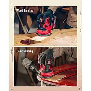 AVID POWER 20V Cordless Orbital Sander 5 Inch Electric Sander Tool with 6 Variable Speeds 7000-11000 RPM Battery Powered Sanders for Woodworking, 30 Pcs Sandpapers and Dust Collection Bag