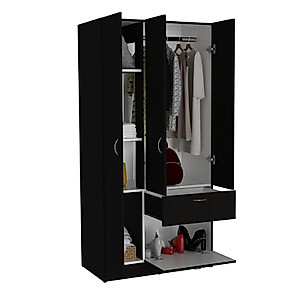 Homxi Armoire,Double Door Cabinets,One Drawer,Metal Rod,Five Shelves -Black White Armoire Wardrobe for Bedroom