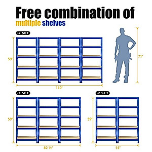 PrimeZone Storage Shelves 5 Tier Adjustable Garage Storage Shelving, Heavy Duty Metal Storage Utility Rack Shelf Unit for Warehouse Pantry Closet Kitchen, 28" x 12" x 59", Blue