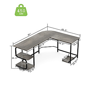 Teraves Reversible L Shaped Desk with Large Surface, 61 Inch Sturdy Corner Desk with Storage Shelves, Premium Office Computer Desk Workstation for Home Office Gaming