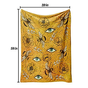 ETSKOM Bee Blanket Super Soft Yellow Evil Eye Fleece Throw Blanket for Adults Kids, Warm Throw and Blanket for Sofa Couch Bed Cars 59 * 39in