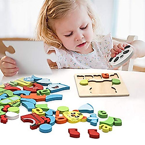 Wooden Toddlers Puzzles Kids Toys Gifts for 1 2 3 Year Old Boys Girls,6 Pack Animal Shape Jigsaw Puzzles Montessori Educational Toys with Alphabet Spelling Stem Travel Toy for Kids Ages 1-3