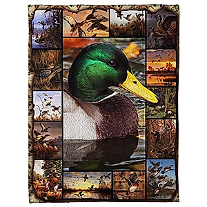 Duck Hunting Beautiful Mallard Blanket - Fleece Sherpa Blanket - Camo Hunting Blanket and Throw Full Size 60x80 for Sofa, Bed, Outdoor from Son Daughter to Mother Father Birthday Christmas