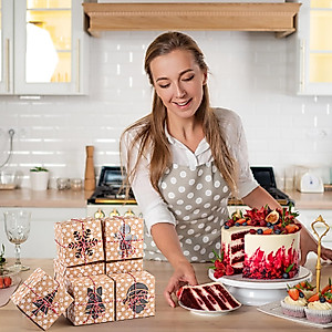 Tenare 30 Pieces Christmas Cookie Boxes with Clear Window Cupcake Boxes Bakery Boxes Pastry Packaging Boxes Brown Kraft Present Box with Rope for Food Present Giving, 4 x 4 x 2.5 Inches (Delicate)