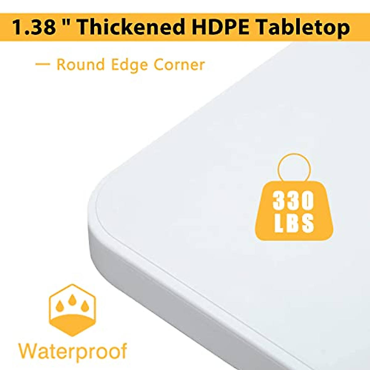 SKOK Folding Table 4 Foot Adjustable Height, Plastic Foldable Table Portable with Carry Handle, Utility Commercial Craft Card Table with Heavy Duty Frame for Picnic, Dining and Events, White