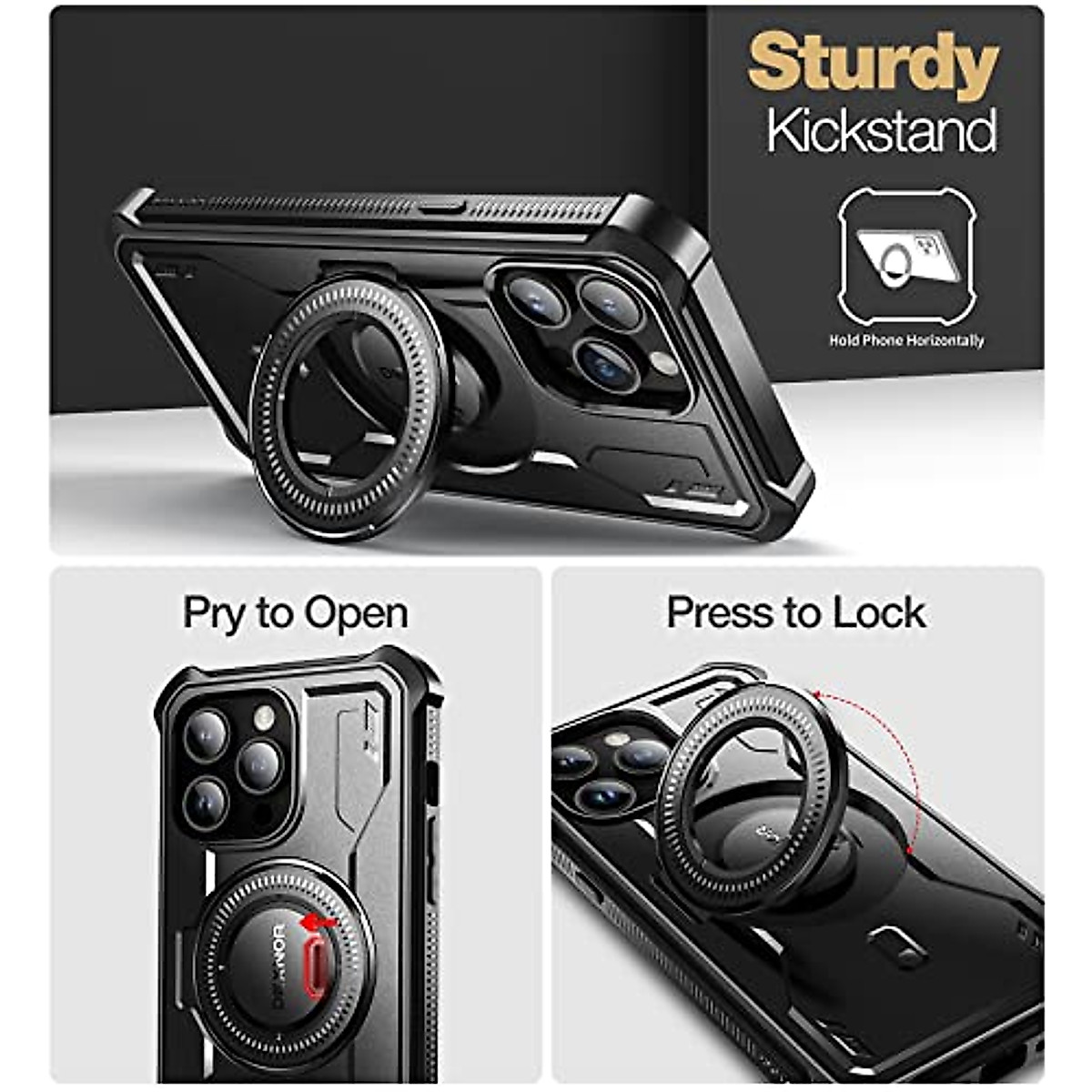 Dexnor Magnetic Case for iPhone 14 Pro Max, Compatible with MagSafe, [Built in Screen Protector and Kickstand] Full-Body Heavy Duty Case Protective Cover for iPhone 14 Pro Max 6.7 Inch, Black