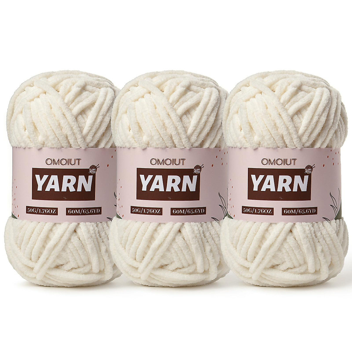 3 Packs Plush Chenille Chunky Crochet Yarn - Baby Yarn for Crocheting Soft - Velvet Yarns Knitting for Blankets Crafts - Fluffy Amigurumi Yarns 150g / 196.8yds (3 White)