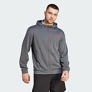 adidas Men's Training Essentials Seasonal Woven Full-Zip Jacket, Grey/Better Scarlet, Large