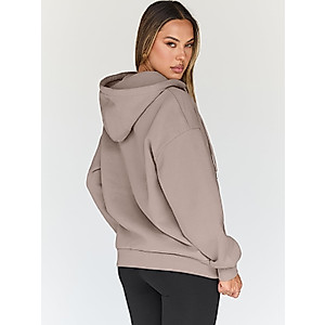 Trendy Queen Womens Zip Up Hoodies Oversized Sweatshirts Fall Fashion Outfits Casual Jackets 2025 Winter Clothes Nutmeg M