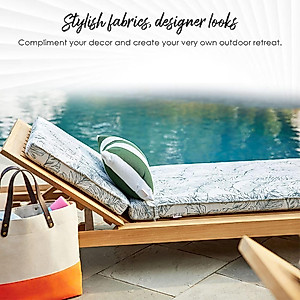 RSH DECOR: Tufted Chaise Lounge Seat Cushion | 72” x 22” | All-Weather Spun Fabric | Water and Fade-Resistant | Outdoor Chair Cushion for Patio Furniture | Grey & White Stripe