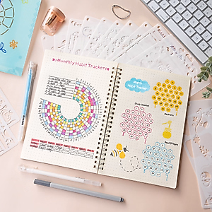 Midenco 36Pcs Bullet Journal Stencils Templates Set (5.1 * 7.9 Inch) - Bullet Journals Accessories/Supplies Kit - Journal Stencils for Bullet Journaling - Planner Stencils for A5 Dotted Journal