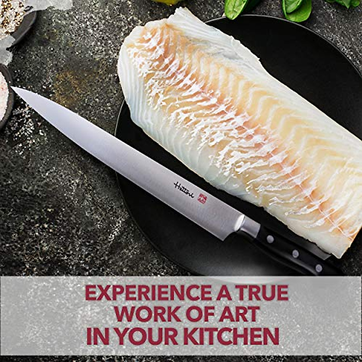 JCK ORIGINAL Hattori Japanese Chef’s Knife, FH-14L Professional Sujihiki Knife, VG-10 Cobalt Steel Pro Kitchen Knife with Ergonomic Black Linen Micarta Handle, 11.8 inch