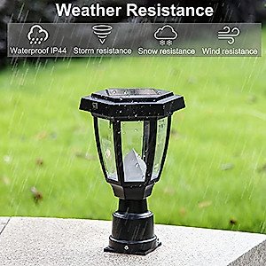 FUDESY LED Outdoor Solar Post Light, Waterproof Fence Post Lights Solar Powered, Plastic Black Solar Deck Post Lights for Garden Mount Landscape Yard Patio Pathway, Warm White, 3000K