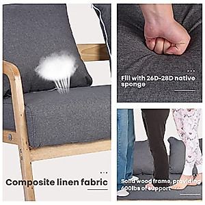Koreyosh Upholstered Wood Loveseat Sofa with Cushions,Modern Fabric 2-Seat Small Sofa with Armrest,Compact Space Couch,Filled with Native Sponge,Grey