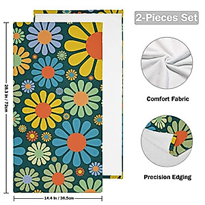 Hippie Flower Hand Towels Green Floral Towel Set of 2 Spring Summer Small Bath Towels Soft Guest Face Towel Bathroom Decorations Thin Kitchen Tea Dish Towels