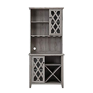 Home Source Home Lounge or Kitchen Bar Mix of Two Cabinets with Diamond Engraved Design and a Twelve Bottle Wine Rack, Grey