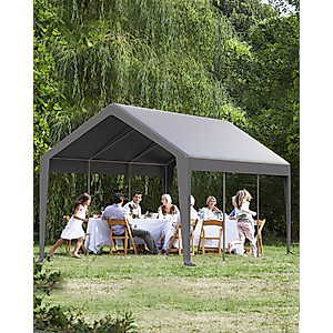 DEXSO Carport 10'x20' Heavy Duty Steel Canopy Height Adjustable & Portable Garage with Roll-up Ventilated Side Doors & Windows for Truck Boat Car Port, Party, Equipment Placement, Grey